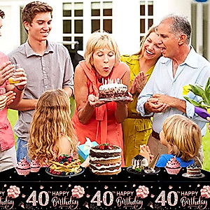 3 Pack 40th Birthday Tablecloth Decorations for Women, Rose Gold Happy 40 Birthday Table Cover Party Supplies, Forty Year Old Birthday Plastic Disposable Rectangular Table Cloth Decor