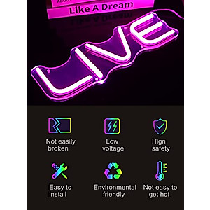 LIVE Neon Sign, LED Live On Air Neon Lights for Tiktok, Youtube, Twitch, Streamers/Gamers, Cool Live Streaming Recording Sign - Round Led Sign for Studio Bedroom Wall Game Room Party Decor (Pink)