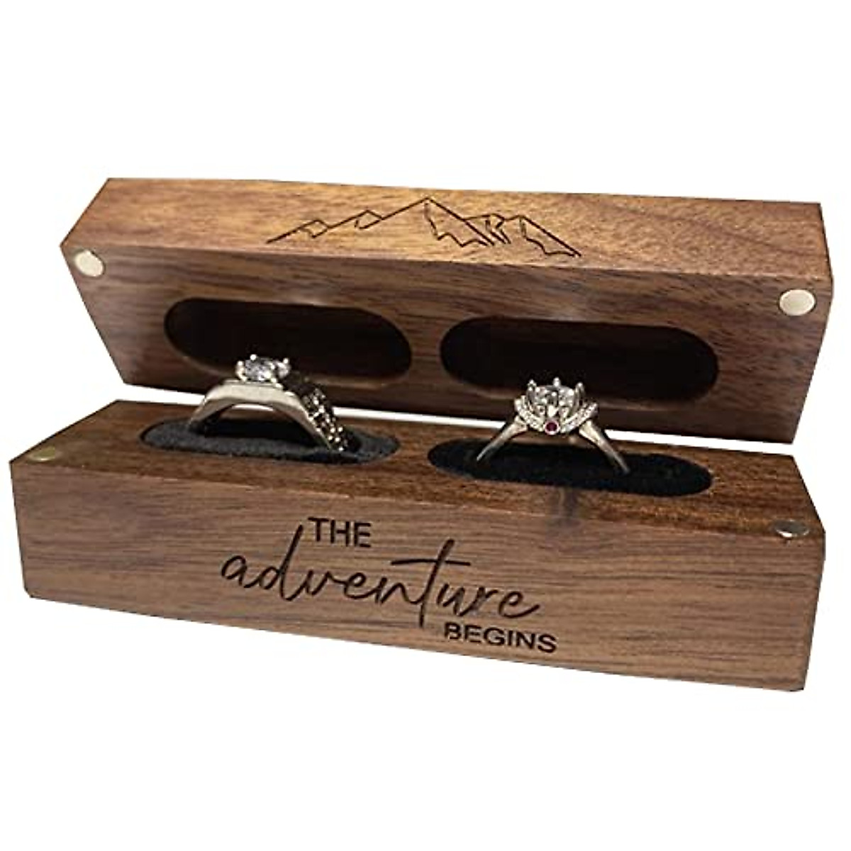 Wood Ring Box for Wedding Ceremony-Engagement Wooden Ring Bearer Box Wedding Accessories,Ring Boxes for Two Rings Case,Rustic Keepsake Engraved Wedding Ring Holder Gift