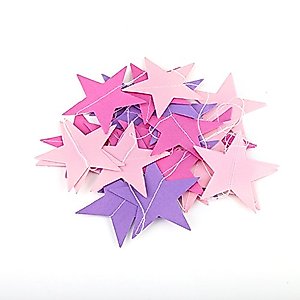 4Colors Party StarGlitter Black Star Hanging Garland Paper Pentagram Banner Bunting Hanging Ornament Home Decor (Pink & Purple)