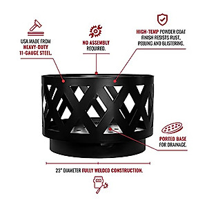 OXG Diamond Design Round Fire Pit - Black 23" Diameter 11 Gauge Steel USA Made No Assembly