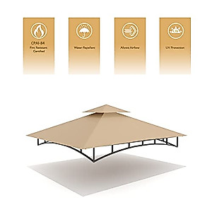 Nitocoby Grill Gazebo Shelter Replacement Canopy 5x8 Double Tiered BBQ Cover Roof ONLY FIT for Gazebo Model L-GG001PST-F (Khaki)