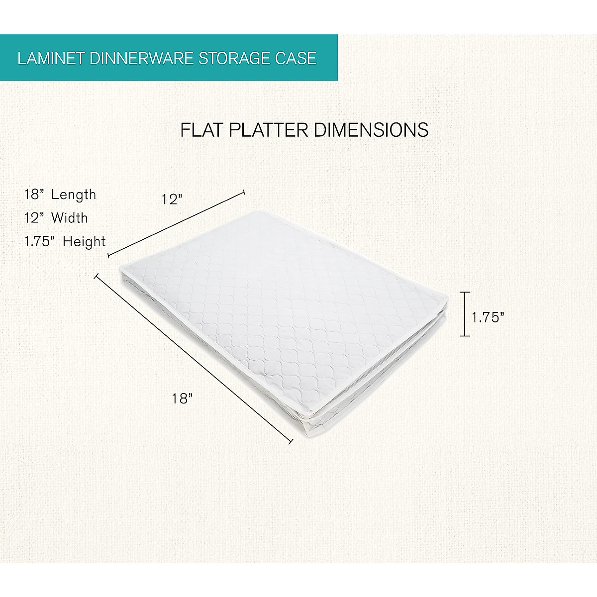 LAMINET 6 Piece Quilted Dinnerware Storage Starter Set - Includes 4 Plate Cases, 1 Cup Case & Platter Case - White