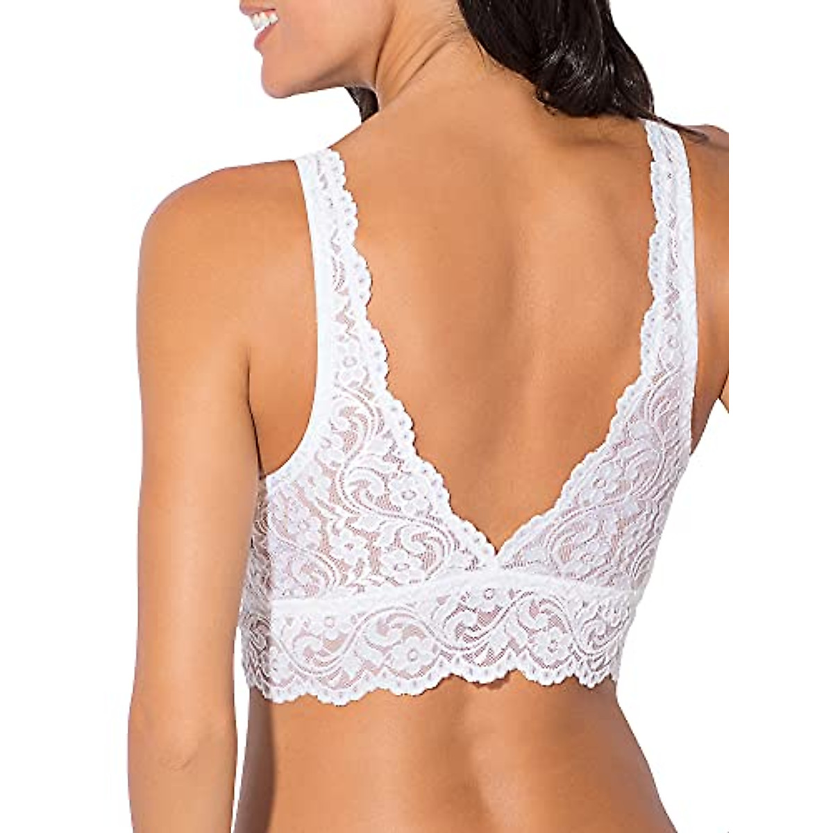 Smart & Sexy Women's Signature Lace Deep V Neck Wireless Bralette, Bralettes For Women With Support, Bralettes and Bralette Pack In the Buff/White/Black M