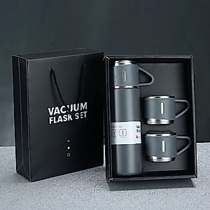 500Ml Hot And Cold Double Wall Stainless Steel Insulated Sport Vacuum Flask Tea Gift Box Set With Two Cups (Pink)