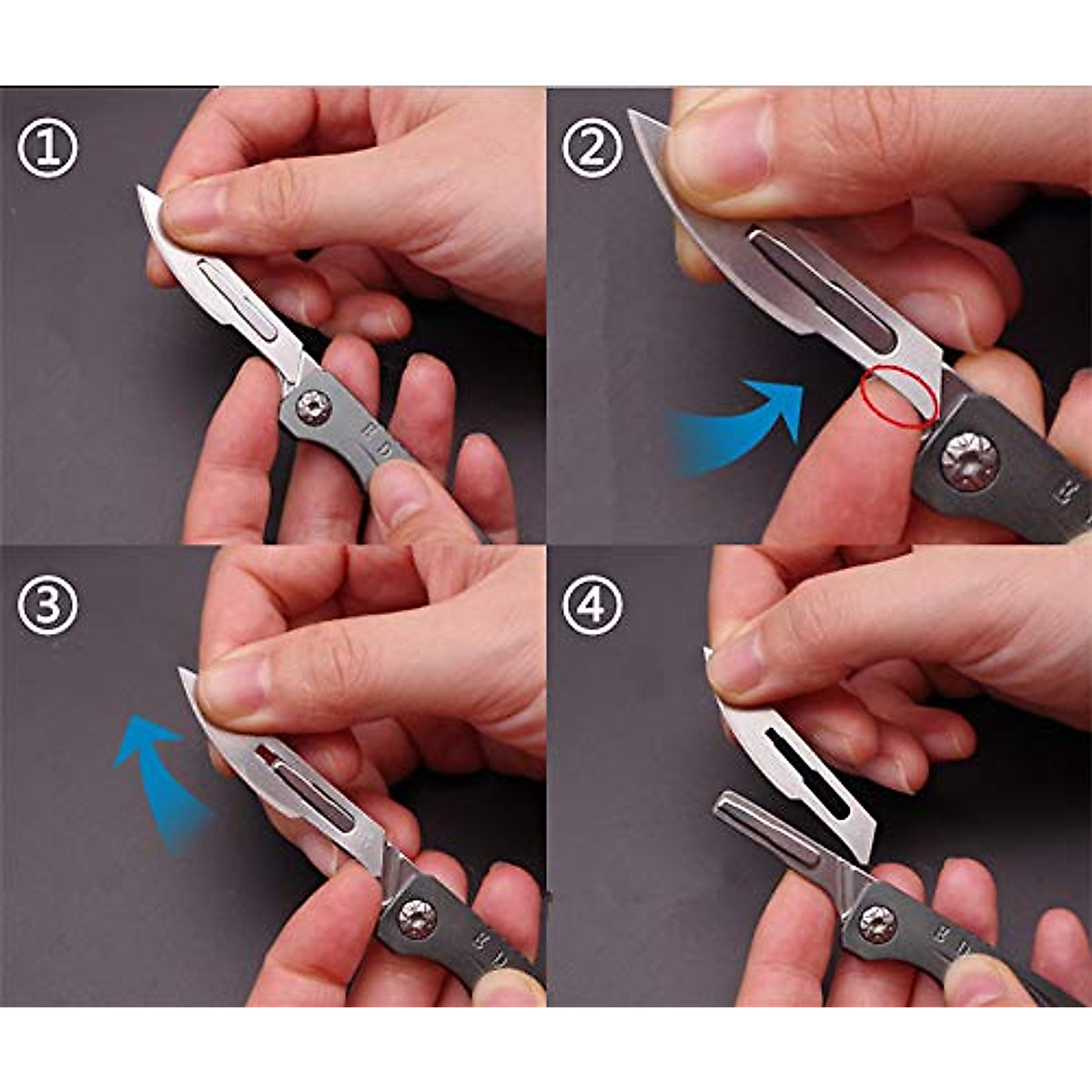 SZHOWORLD Mini EDC Pocket Knife,Aluminium Alloy Handle Carbon Steel Blade Folding Knife with 10 Extra Replaceable Blades,Portable Lightweight and Compact (Grey)