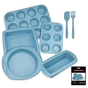 Hansanti 7in1 Silicone Bakeware Baking Set, Kitchen Bake Pans Molds Tray for Oven with BPA Free Round/Square Cake Pan, Loaf Pan, Muffin Pan for Bread Pizza Cheesecake Cupcake Pie Desserts