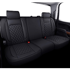 YIERTAI Car Seat Covers Compatible with Chevy Chevrolet Silverado GMC Sierra Custom fit for 2007-2024 1500 2500 3500 HD Crew Cab Trail Boss Pickup with Waterproof Leather, Full Set, Black