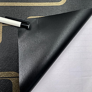 SimpleLife4U Geometric Pattern Shelf Drawer Liner Self-Adhesive Black Countertop Protect Paper for Furniture 17.7 Inch by 9.8 Feet