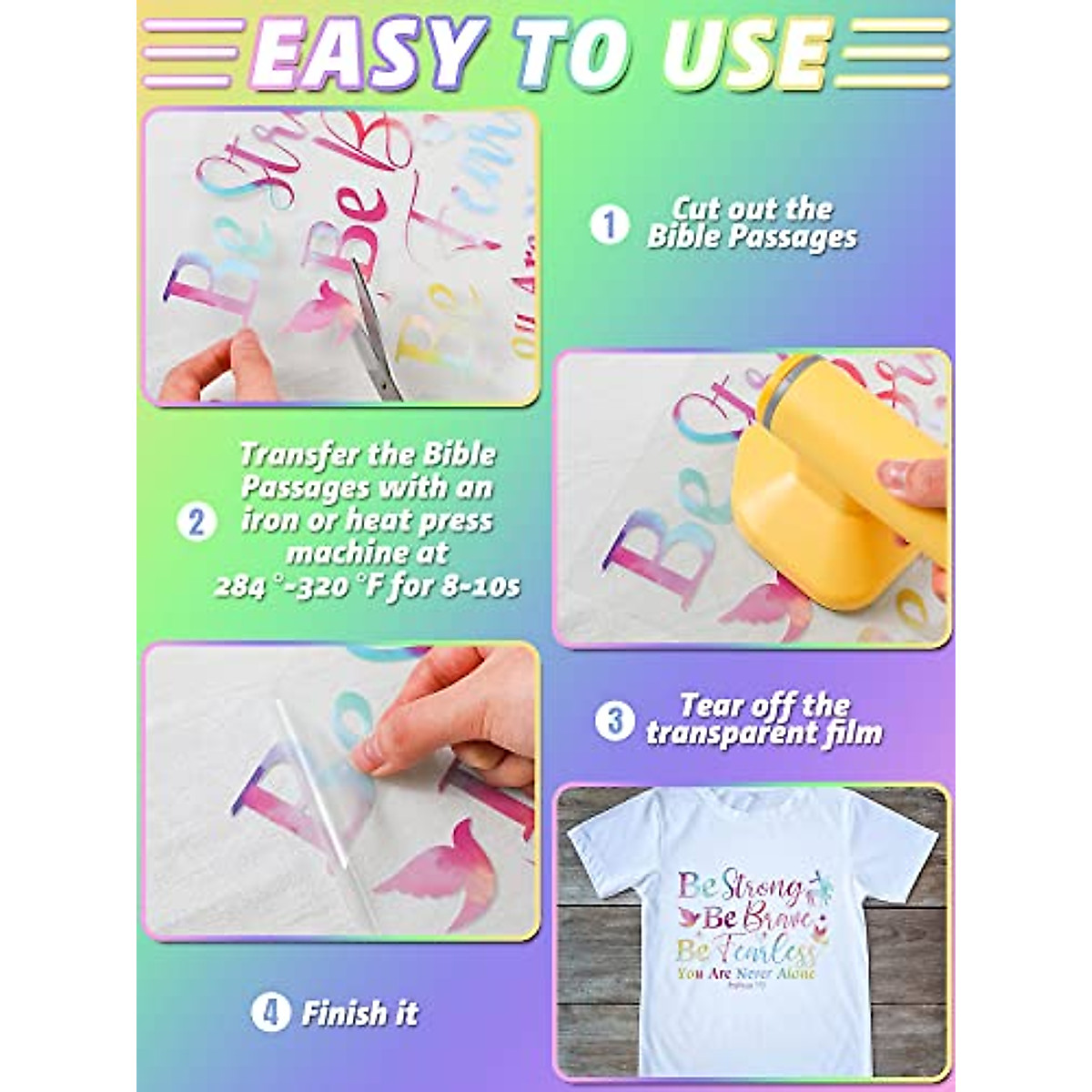 Laumoi Iron on Decals for Clothing Iron on Transfers for T Shirt HTV Heat Transfer Iron on Patches Bible Verse Jesus Inspirational Quote Sticker Applique for Hat Jacket DIY Craft (6 Pcs, Faith)