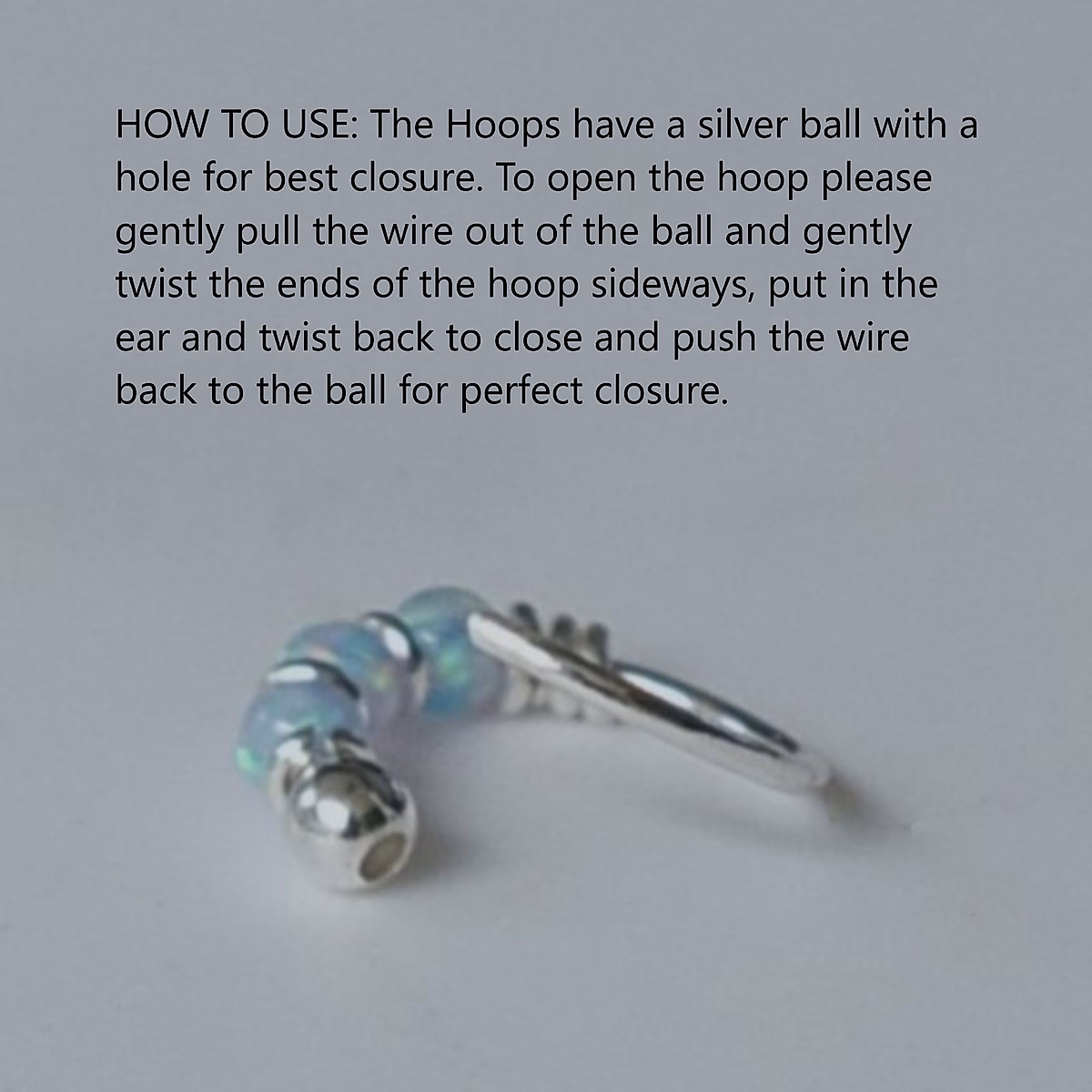 Handmade Silver Single Teany Tiny 8MM Nose Ring Cartilgae Helix Piercing Hoop Earring with Trio Blue Opal, 925 Sterling Silver 8MM Thin 22Gauge Hoop for women, By Miya Jewelry Creations