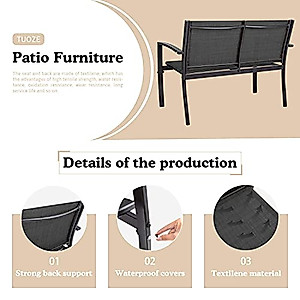 Tuoze 4 Pieces Patio Furniture Set Outdoor Conversation Set with Glass Coffee Table Bistro Set with Loveseat Garden Yard Lawn and Balcony (Black)