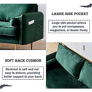 SLEERWAY Velvet Couch with 2 Small Pillows, Modern Loveseat Sofa Twin Size Contemporary Sofas for Living Room and Bedroom (Green)