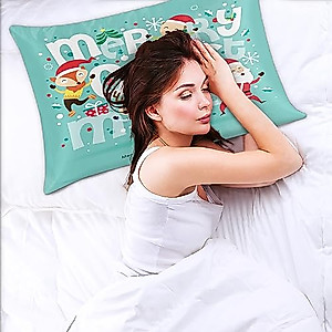 Santa Claus Bear Satin Pillow Cases Silk Satin Pillowcase for Hair and Skin Standard Set of 2 Super Soft Silk Pillowcase with Envelope Closure (20x26 in)