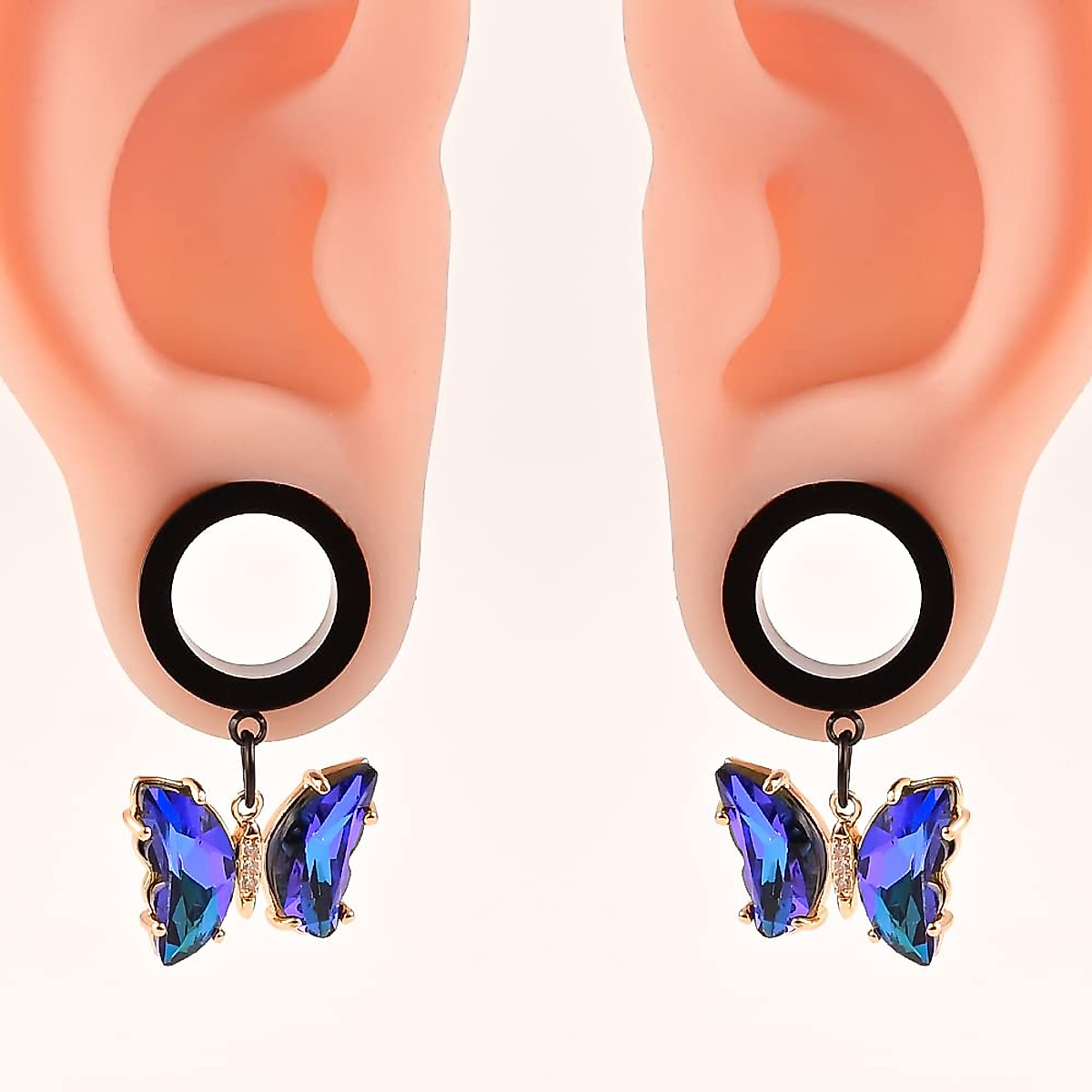 Atomhole 2 PCS Ear Gauges Elegant Butterfly Dangle Hypoallergenic Stainless Steel Ear Plugs Tunnels Gauges Stretcher Pair Selling 2g 0g for Women Piercing Body Jewelry (8mm(0G))