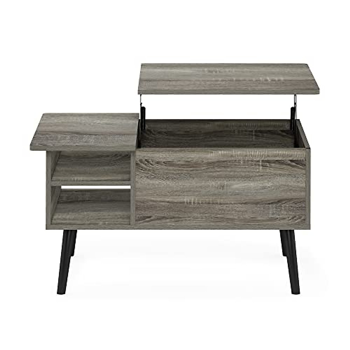 Furinno Jensen Living Room Wooden Leg Lift Top Coffee Table With Hidden Compartment and Side Open Storage Shelf, French Oak Grey