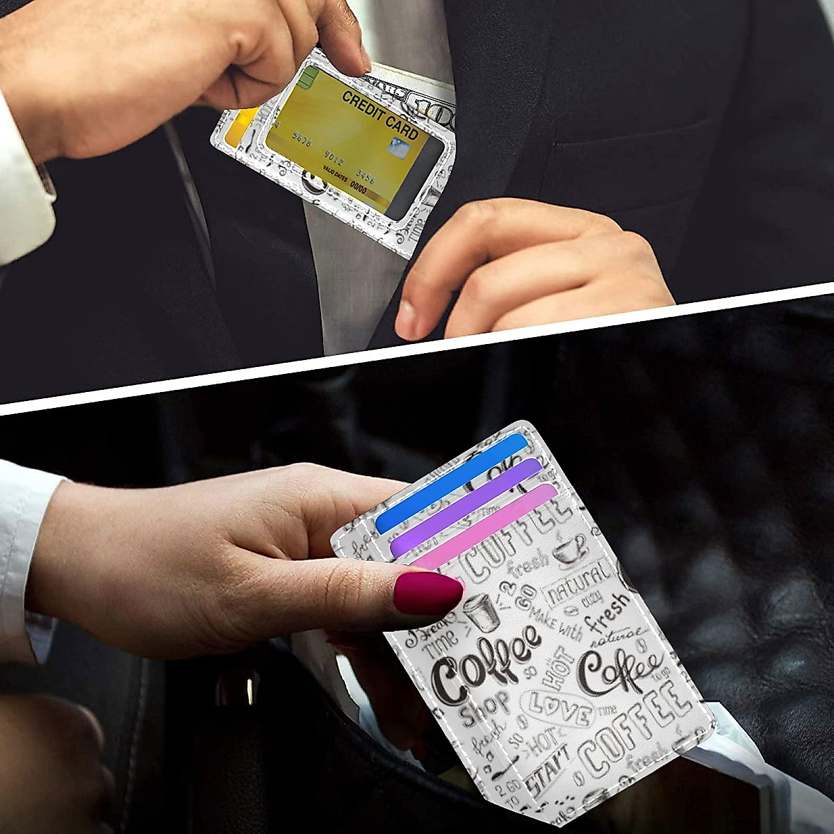 susiyo Coffee Themed Doodles Slim Minimalist Wallets Rfid Blocking Card Wallets PU Leather Front Pocket Wallets for Men and Women