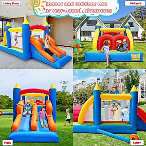 HuaKastro 16.3x7.2FT Kids Inflatable Obstacle Bounce House with Dual Racing Slides, Crawl Tunnels, Climbing, Obstacles, Jumping All in One Castle Great for Children's Outdoor Party - with Blower