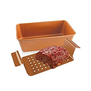 Volar Non-Stick Meatloaf Pan 2-Piece Healthy Meatloaf Pan Set Copper Coating With Removable Tray Drains Grease