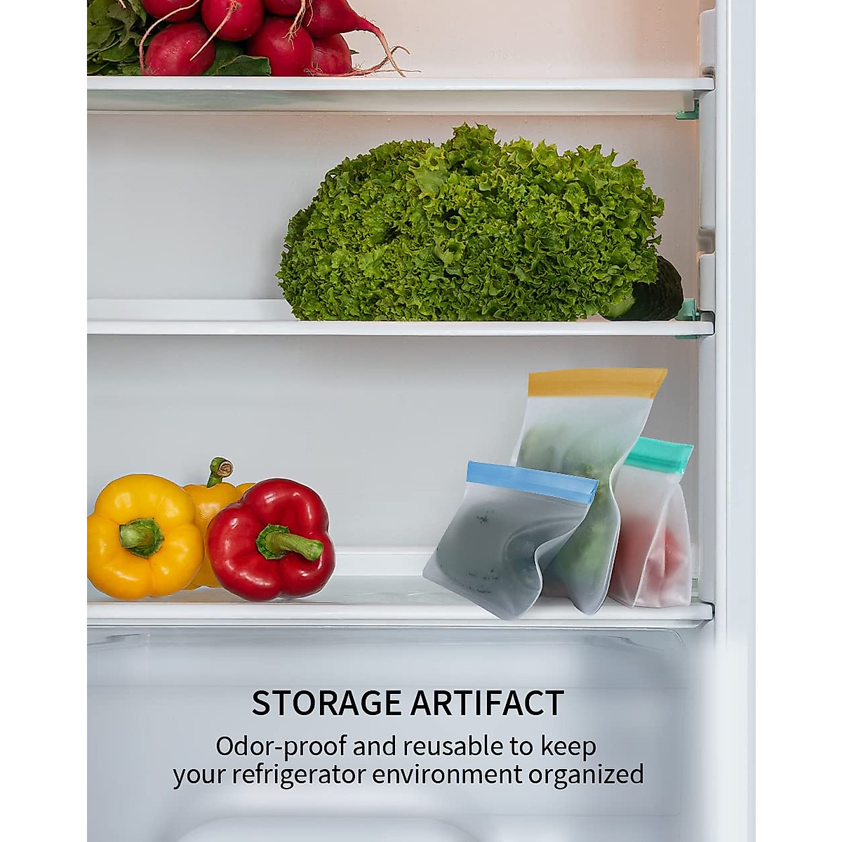 Reusable Food Storage Bags - Axbima 12 PACK PEVA Reusable Freezer Bags for Sandwich - Stand-up Reusable Snack Zip lock bags for Home/Travel Meat Fruit Vegetables Cereal Nuts (Multicolored)