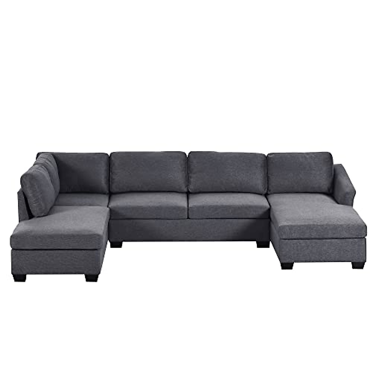 JSKJ U-Shape Sectional Sofa Couch, Modern 4 Seat Sofa, Double Extra Wide Chaise Lounge Couch (Grey)