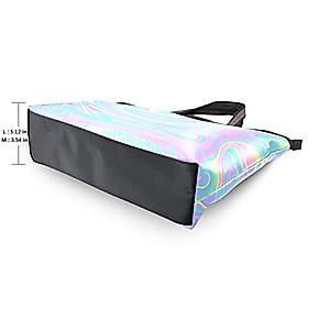 Bolaz Tote Bag with Pockets for Women Rainbow Marble Holographic Shoulder Bag Handbags Zipper Small Travel Office Business