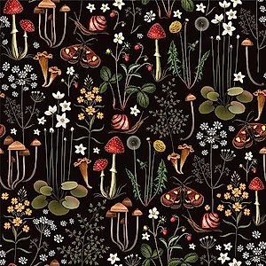 BEETAL Fairytale Forest Boho Mushroom Peel and Stick Wallpaper Dark Black Esay Peel Off Contact Paper Vintage Self Adhesive Removable Stick on Wall Paper for Kitchen Cabinet Furniture Renter Friendly