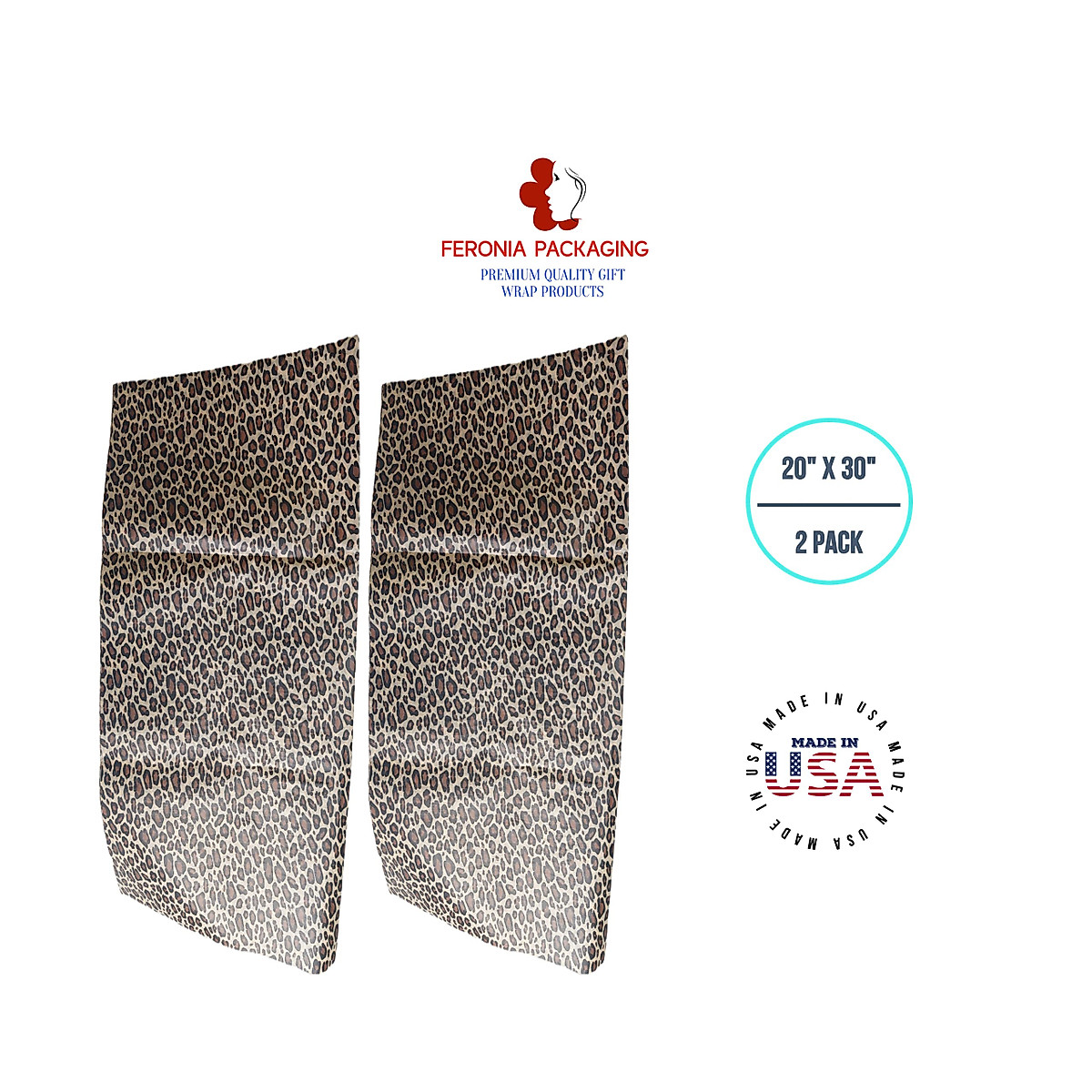 Leopard Tissue Paper 20x30 inch 2 Pack by Feronia Packaging