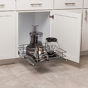 Knape & Vogt Simply Put 17.5-in W x 5.7-in H Metal 1-Tier Pull Out Cabinet Basket, 17 Inch, Frosted Nickel