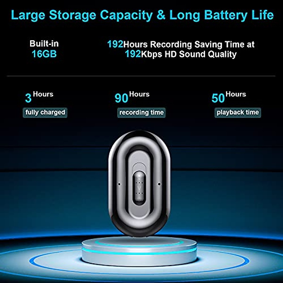 Digital Voice Recorder, Voice Activated Recorder with 192 Hours Recording Capacity 85-100 Hours Continuous Recording Time - 16GB