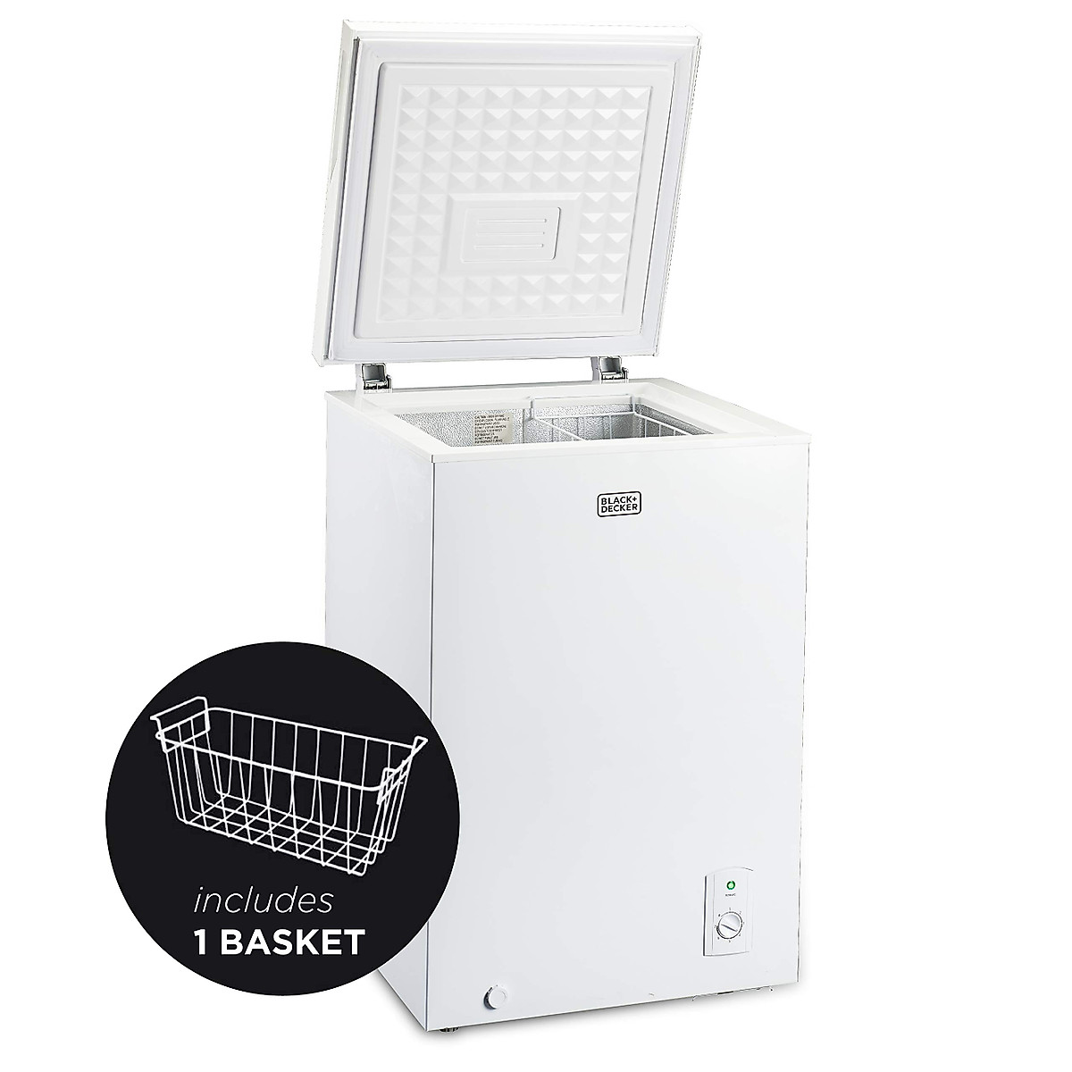 BLACK+DECKER 3.5 Cu. Ft. Chest Freezer, Holds up to 122 Lbs. of Frozen Food with Organizer Basket, BCFK356, White