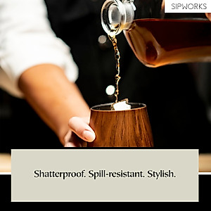 Sipworks Whiskey Tumbler - 8 oz Stainless Steel Tumbler with Double Walled Vacuum Insulation - Dishwasher Safe, Spill Resistant, Insulated Whiskey Tumbler for Travel & Parties - Mahogany