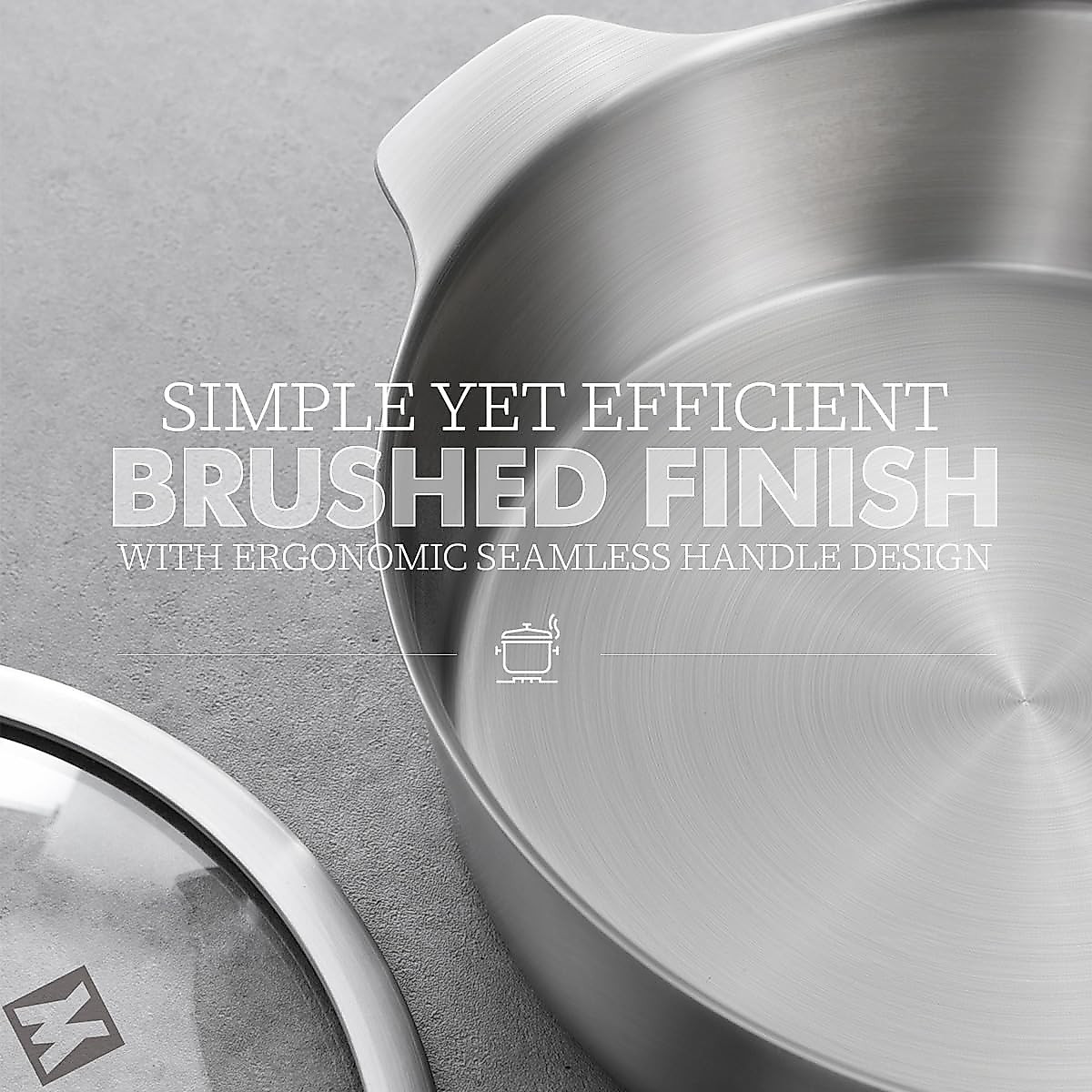 WAGENSTEIGER 4.18Quarts Stainless Steel Sauté pan Casserole Pot with Tempered Glass Lid, Stock Pot, 3-Ply Construction with Aluminum Core, Stylish Design, Brushed Finish