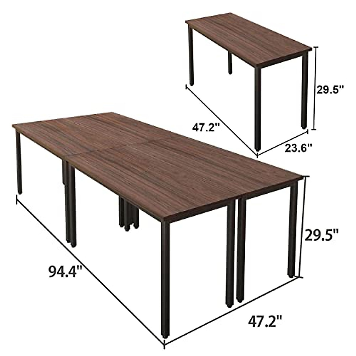 Bonzy Home Conference Tables 8ft Office Computer Desk for Meeting Room Study Writing Printer Podcast Table Save Space Design for 10 People Rustic Vintage Walnut 4PCS, 94.4"x47.2"x29.5"