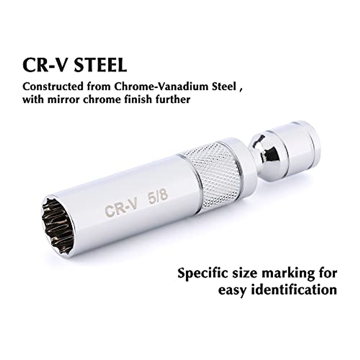 EMENTOL 6PCS 3/8" Drive Magnetic Swivel Spark Plug Socket Set, 12 Point, CR-V, Extension Sockets, Includes 9/16-inch, 5/8-inch, 13/16-inch, 14mm Sockets