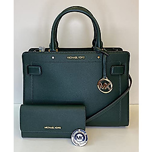Michael Kors MICHAEL Michael Kors Rayne MD EW Satchel bundled with Trifold Wallet Purse Hook (Racing Green)