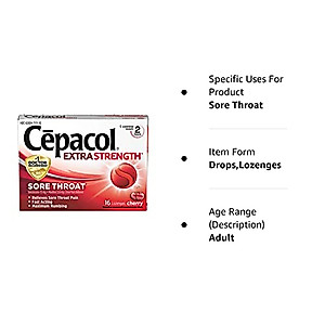 Cepacol Maximum Strength Throat Drop Lozenges, Cherry, 16 Count