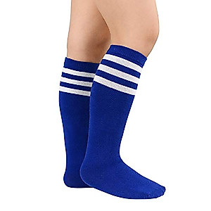 American Trends Kids Toddler Soccer Socks Knee High Tube long Socks Three Stripes Cotton Uniform Sports Socks for Child Boys Girls 1 Pack Navy Blue White 3-6 Years