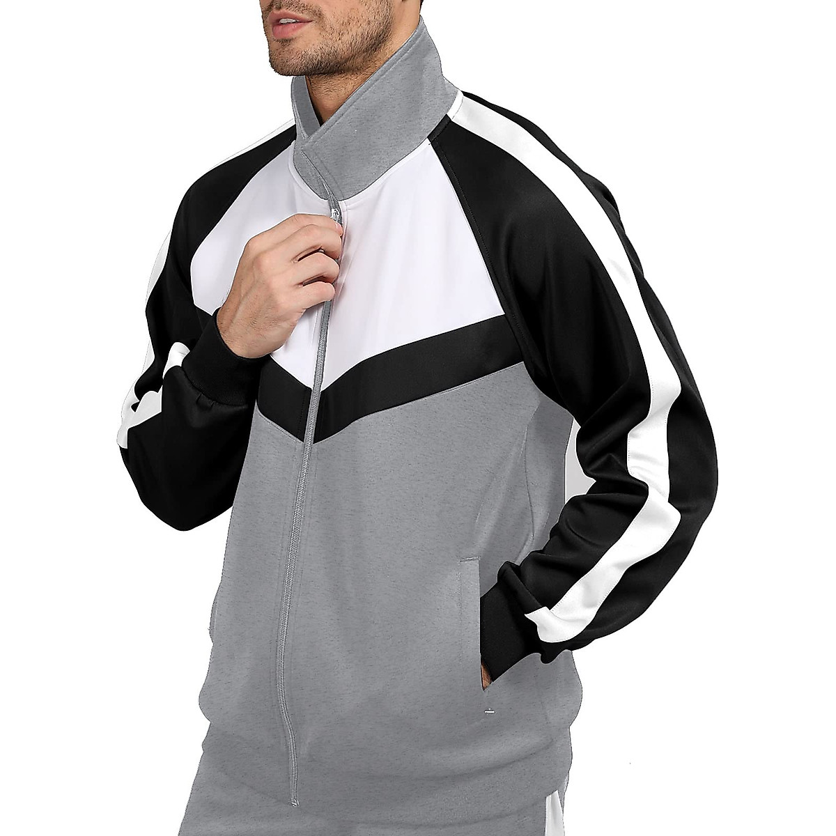 Men's Tracksuits Set with Full Zip Leisure Athletic Sports Jogging Sweat Suits Grey Medium