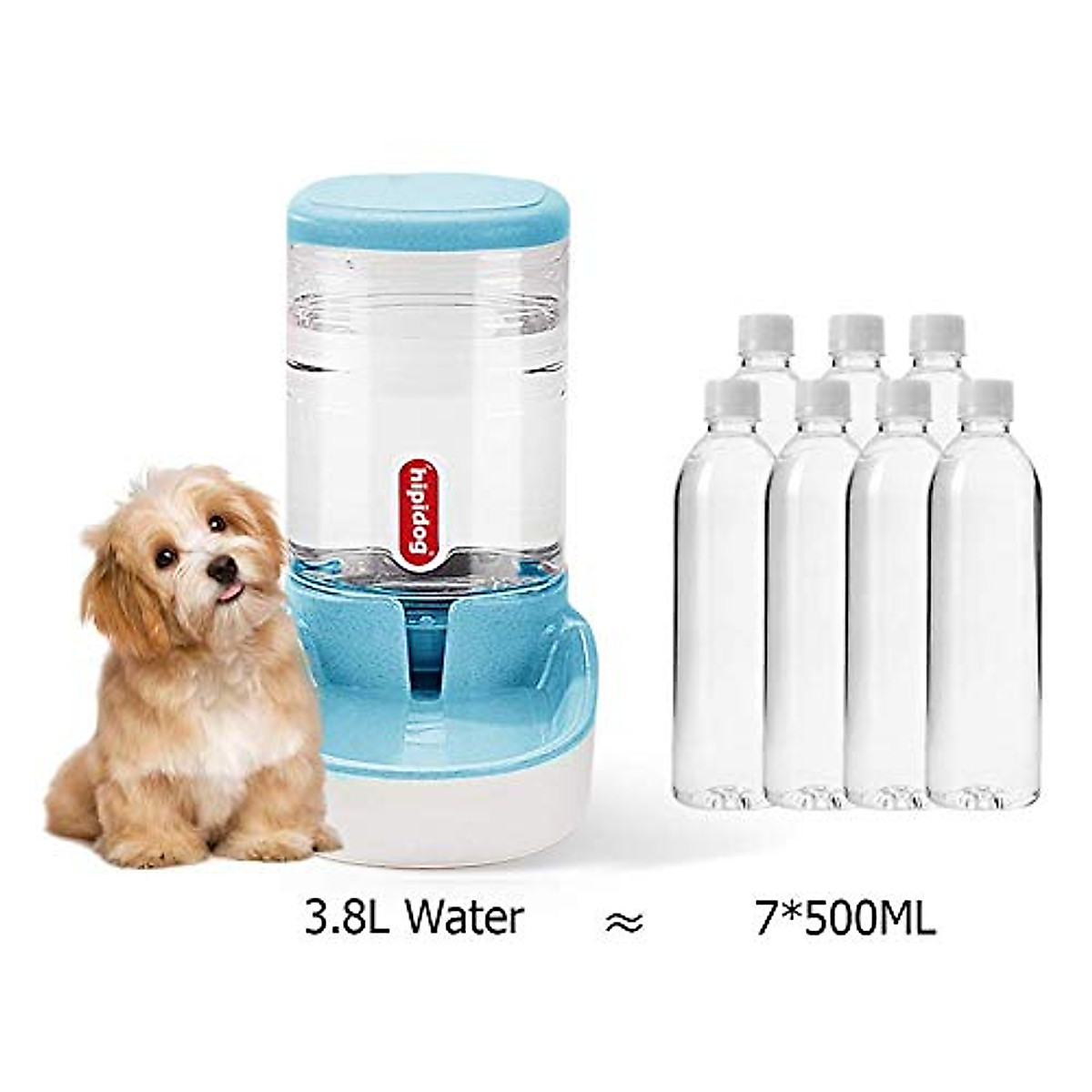 Automatic Cat Feeder Automatic Dog Water Dispenser 1 Gallon Double Bowl Design for Cats or Small Pets (Blue Water)