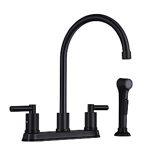 ARRISEA 8 inch Two Lever Kitchen Faucet with Pull Out Side Sprayer,Black Stainless Steel Two Handle Kitchen Sink Faucet,4 Hole Kitchen Faucets with Side Sprayer,Faucet for Kitchen Sink