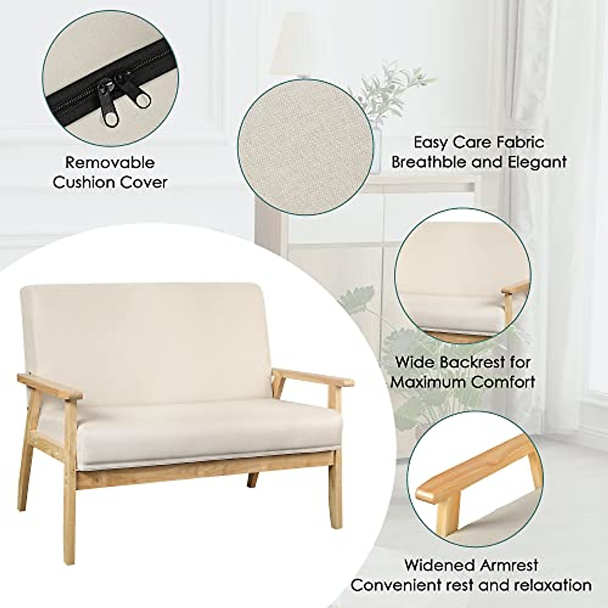 Homajor Small loveseat,loveseat Sofa,Small couches for Small Spaces,Sofa Couch,Fabric Loveseat Sofa Couch for Living Room Bedroom,Beige, (OWS2NAT)