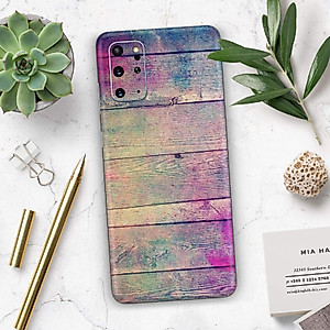 DesignSkinz Pink & Blue Grunge Wood Planks Protective Vinyl Decal Wrap Skin Cover Compatible with The Samsung Galaxy S20 (Screen Trim & Back Glass Skin)