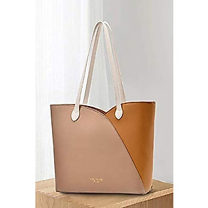 Women Handbag Genuine Leather Satchel Purse Handbag Vintage Top Handle Handbag Work Tote Bag (Khaki&Brown)