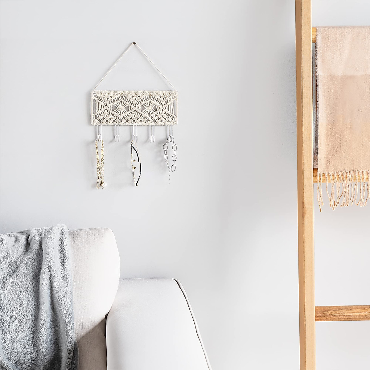 Mkono Macrame Hanging Shelves Key Holder Boho Wall Decor