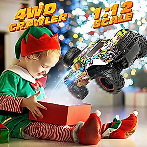 O WOWZON 1:12 Scale Short-Course RC Truck Large 4WD Hobby Crawler Grade Replaceable Spare Tire All Terrains Monster Crawler 2 Rechargeable Batteries for Age 6+ Boys Kids and Adults