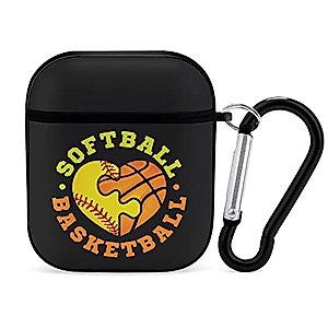 Softball Basketball Pattern Airpods Case for Apple Airpods 1&2 Case Portable Shockproof and Anti-Scratch Headphone Charging Case Protective Case with Keychain Chain Gift Unisex