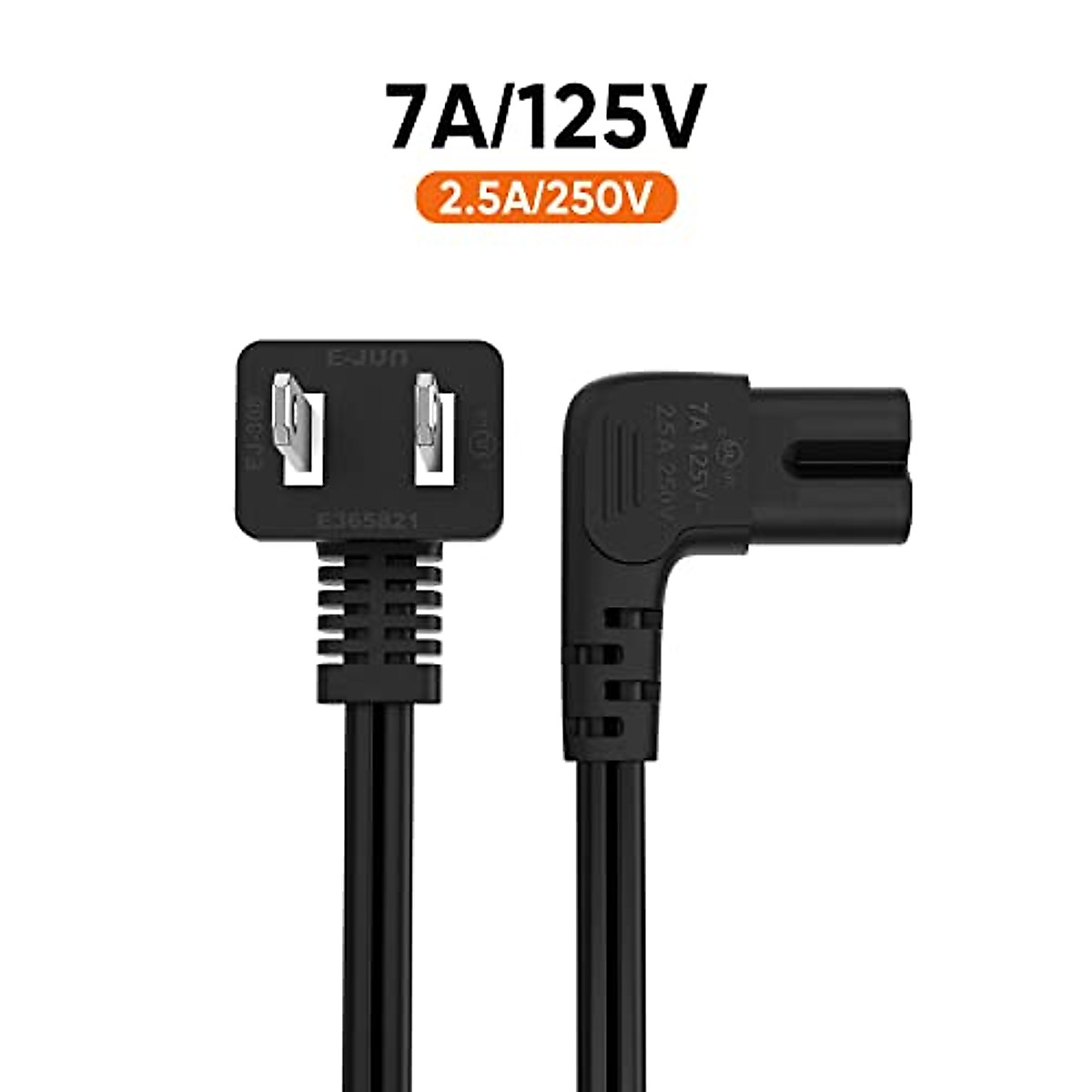 CableCreation 3 Feet 18 AWG Angled 2-Slot Non-Polarized Angle Power Cord (IEC320 C7 to Nema 1-15P), 0.915M / Black