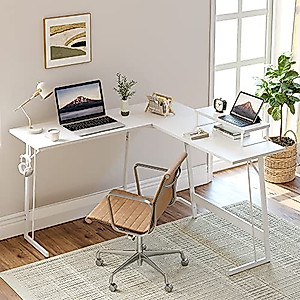 CubiCubi L Shaped Gaming Desk, 47 Inch Computer Desk with Monitor Stand, PC Gaming Desk, Corner Desk Table for Home Office Sturdy Writing Workstation, White