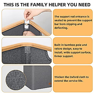 KMIGRUAN 85L Laundry Hamper with Lid, Bamboo Laundry Hamper with Handle, Grey Clothes Hamper for Bedroom, Bathroom and Closet Storage of Clothes and Towels